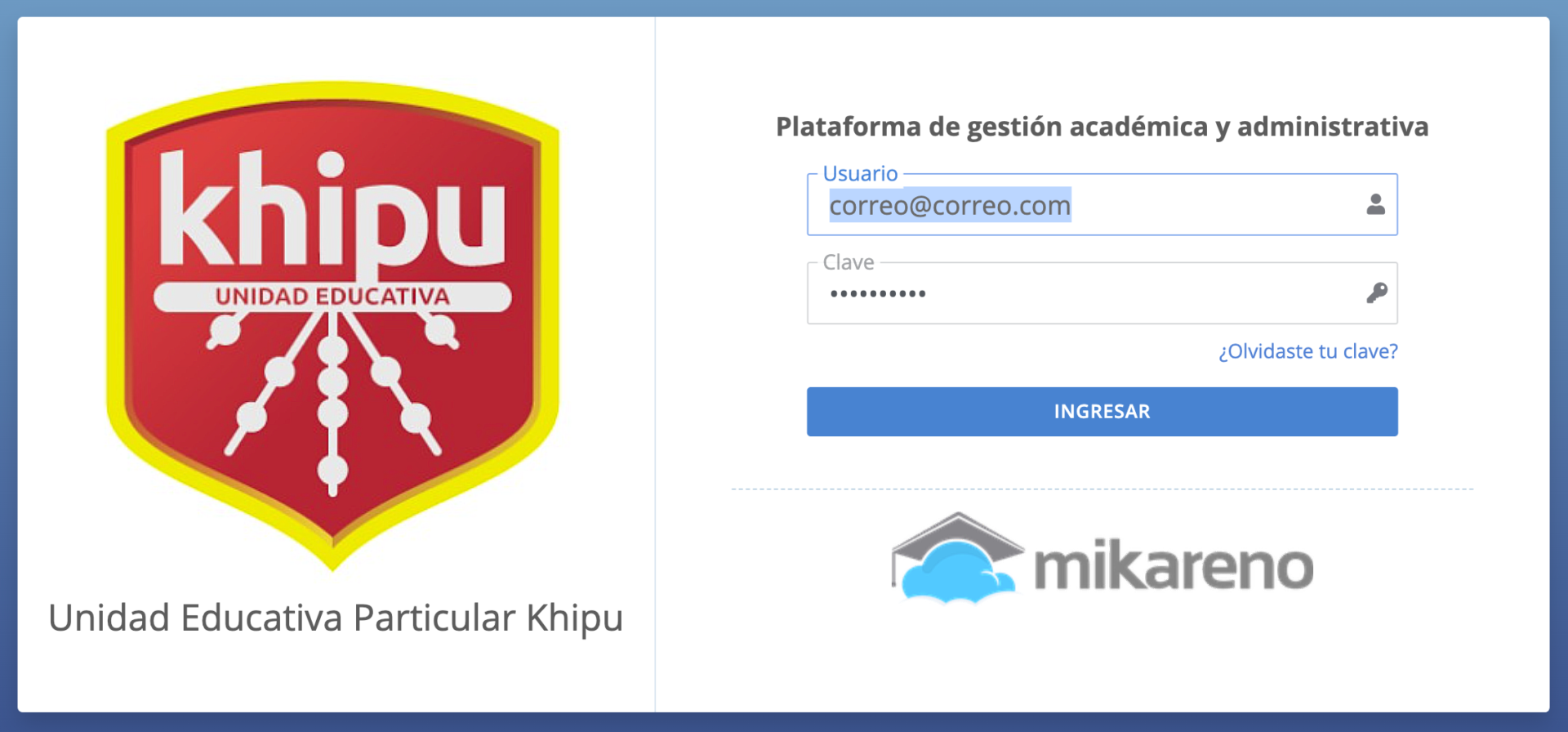 Guía para ingresar a la plataforma educativa Mikareno – Unidad Educativa Particular Khipu